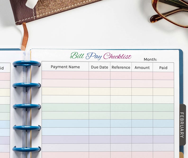 Monthly Bill Pay Checklist for 7-disc Mini Size Planner, Fits 7-disc ...