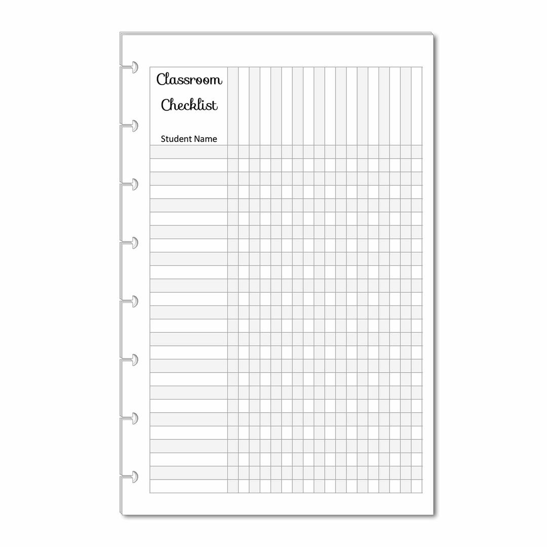 Classroom Checklist for Half Letter Discbound Planners, Fits With Circa ...