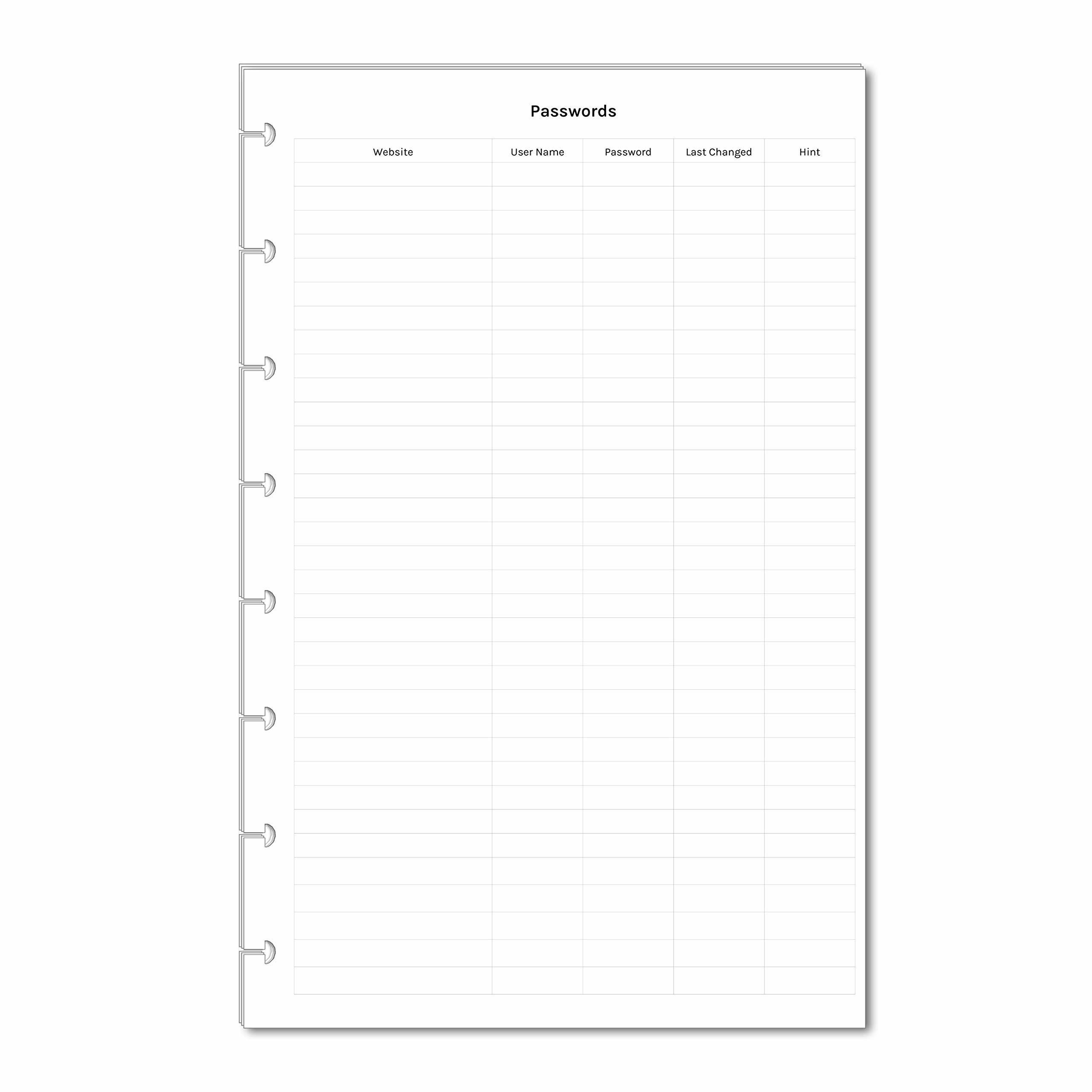 Password Tracker for Half Letter Size Discbound Planners, Fits With ...