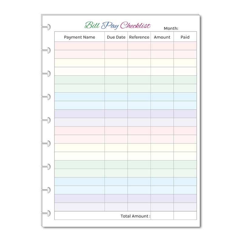 Colorful Monthly Budget Forms Bill Pay Checklist for Medium Size 9 Disc ...