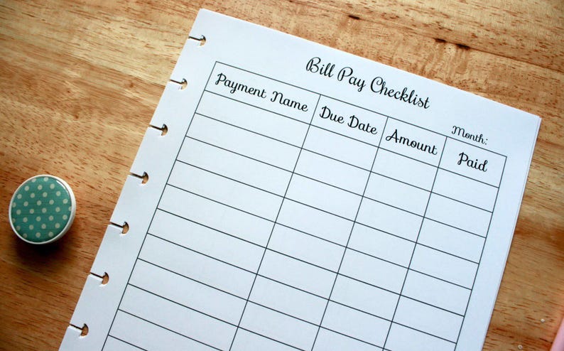 Monthly Budget Forms Bill Pay Checklist for 9-disc Planners, Fits 9 ...