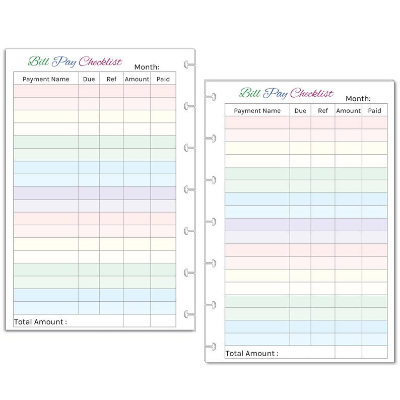 Monthly Bill Pay Checklist for 7-disc Mini Size Planner, Fits 7-disc ...