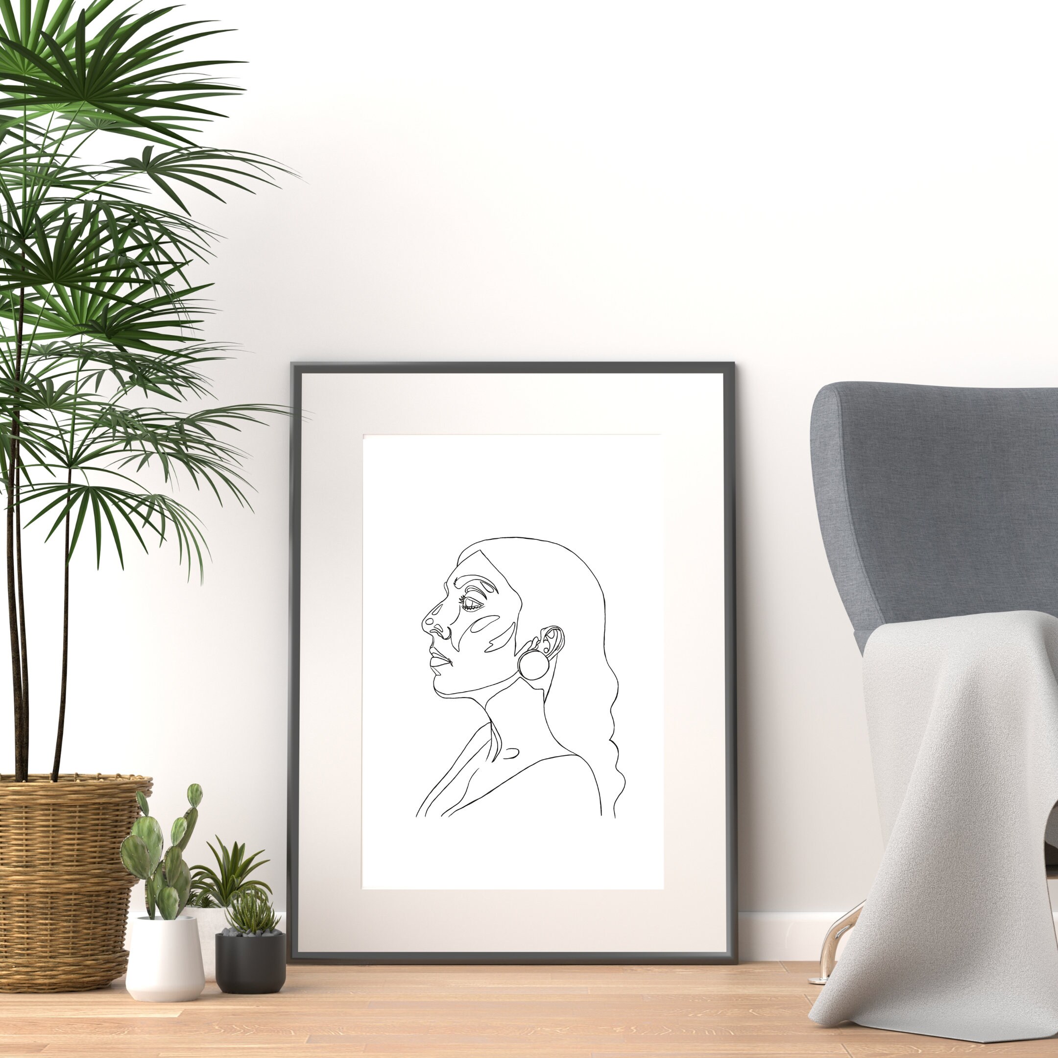 Line Art, Wall Art, Minimalist Portrait, Digital Download, Woman Face ...