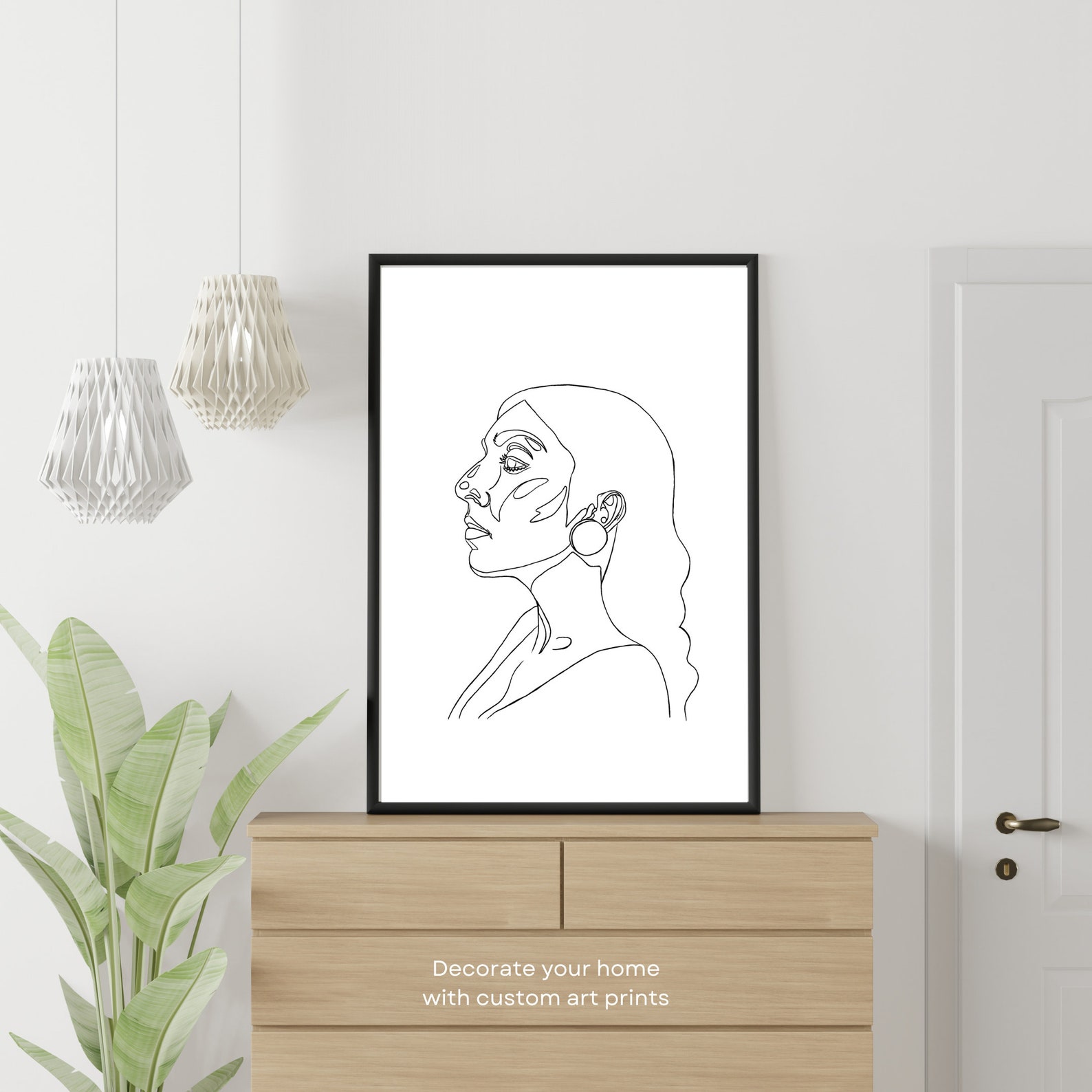 Line Art, Wall Art, Minimalist Portrait, Digital Download, Woman Face ...