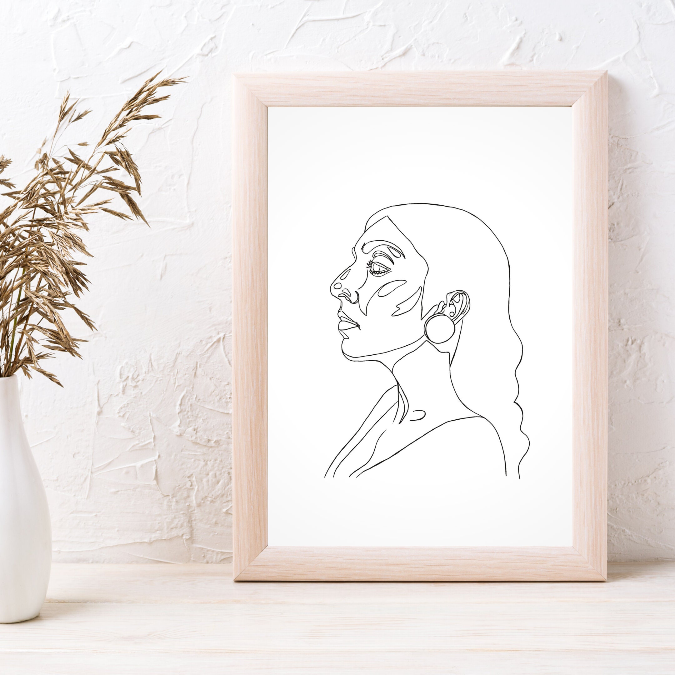 Line Art, Wall Art, Minimalist Portrait, Digital Download, Woman Face ...
