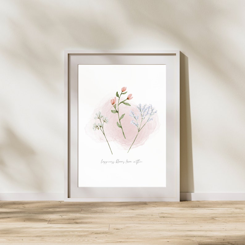 Watercolour Floral Quote Print, Inspirational Wall Art, Instant Digital ...