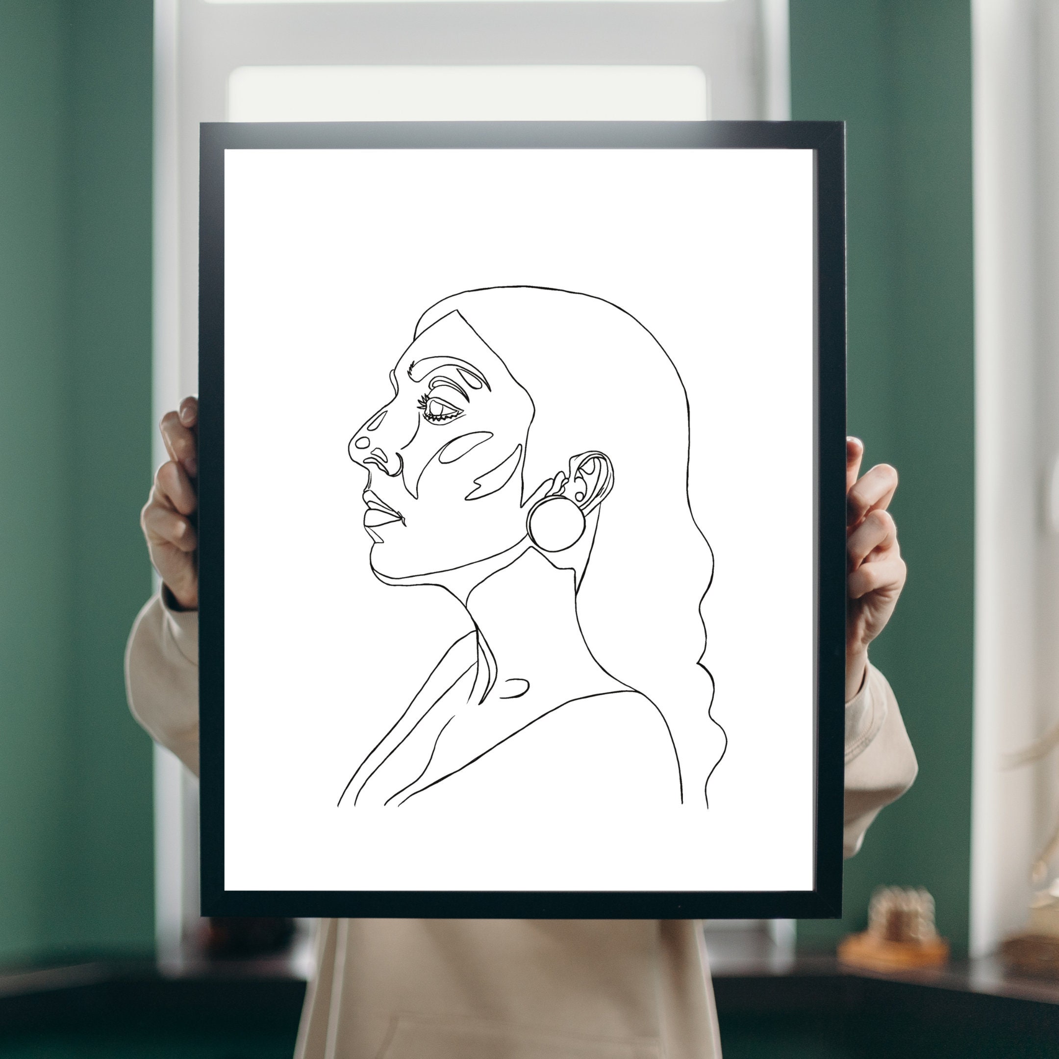 Line Art, Wall Art, Minimalist Portrait, Digital Download, Woman Face ...