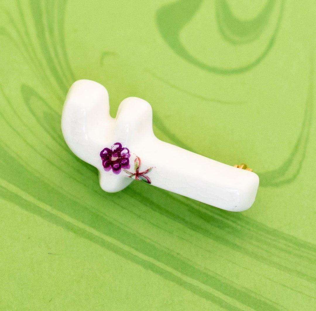 Vintage Porcelain White Letter F Brooch - W16 - Etsy