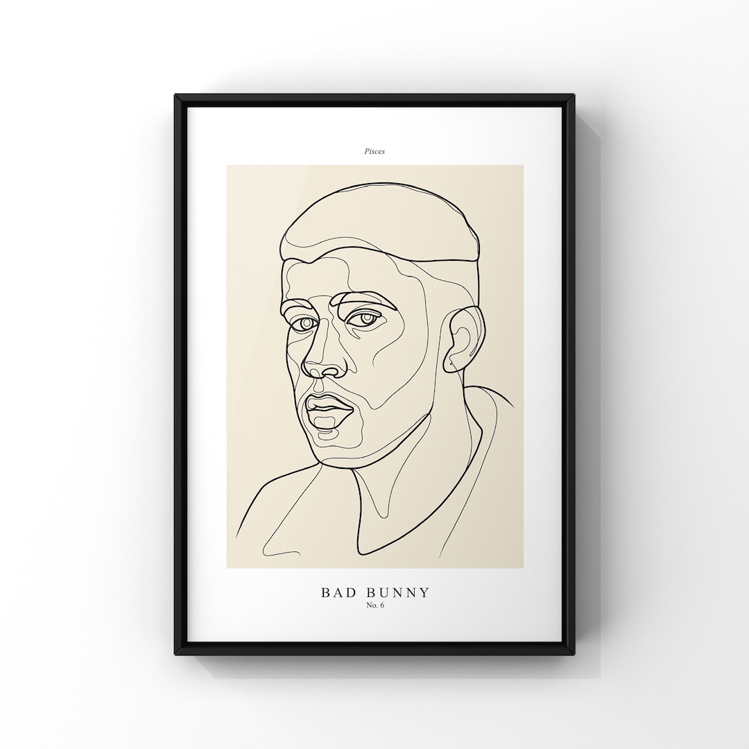 Poster: Bad Bunny (one-line | Line-art | Abstraktes Portrait | Kunst ...