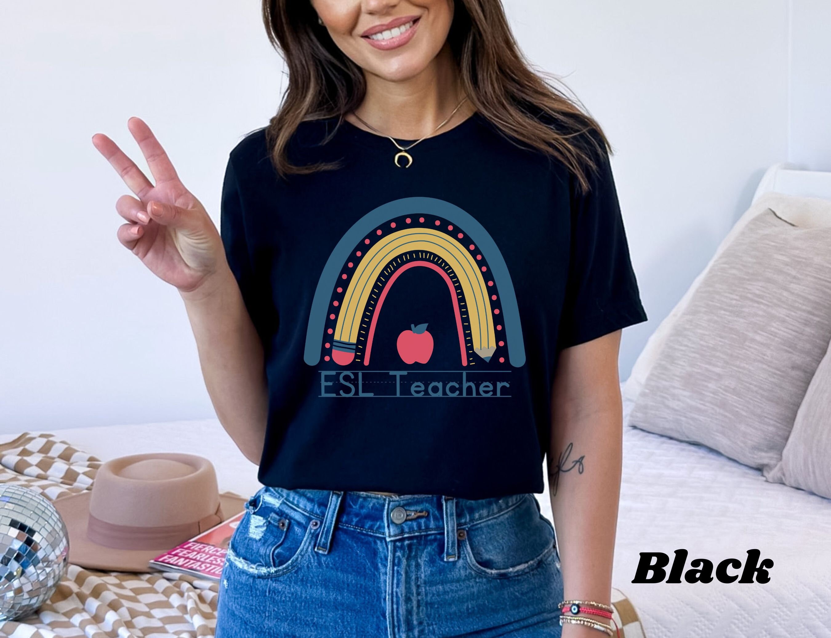 ESL Teacher Shirt Rainbow Pencil Teacher Tee High School - Etsy