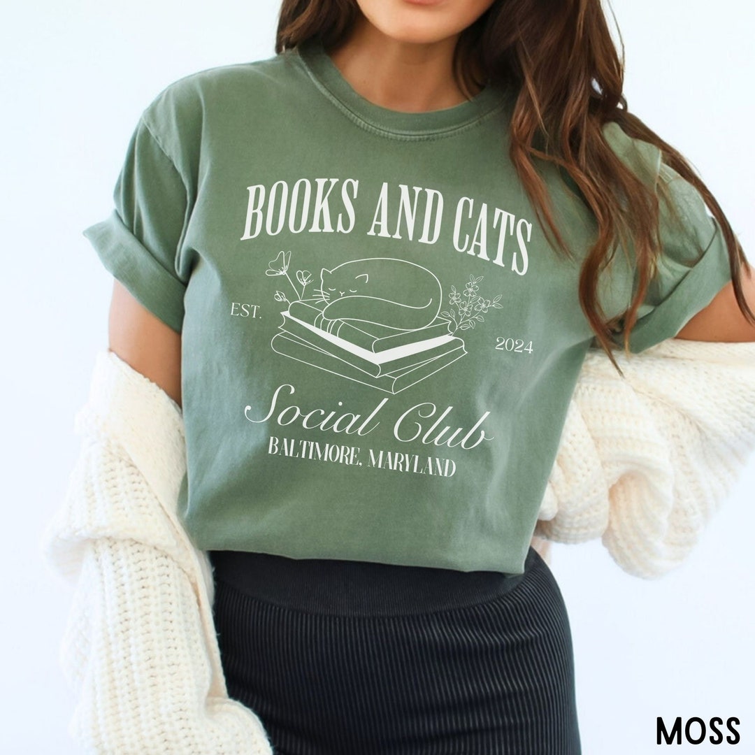 Custom Book Club T-shirt, Books and Cats Shirt, Personalized Bookish ...