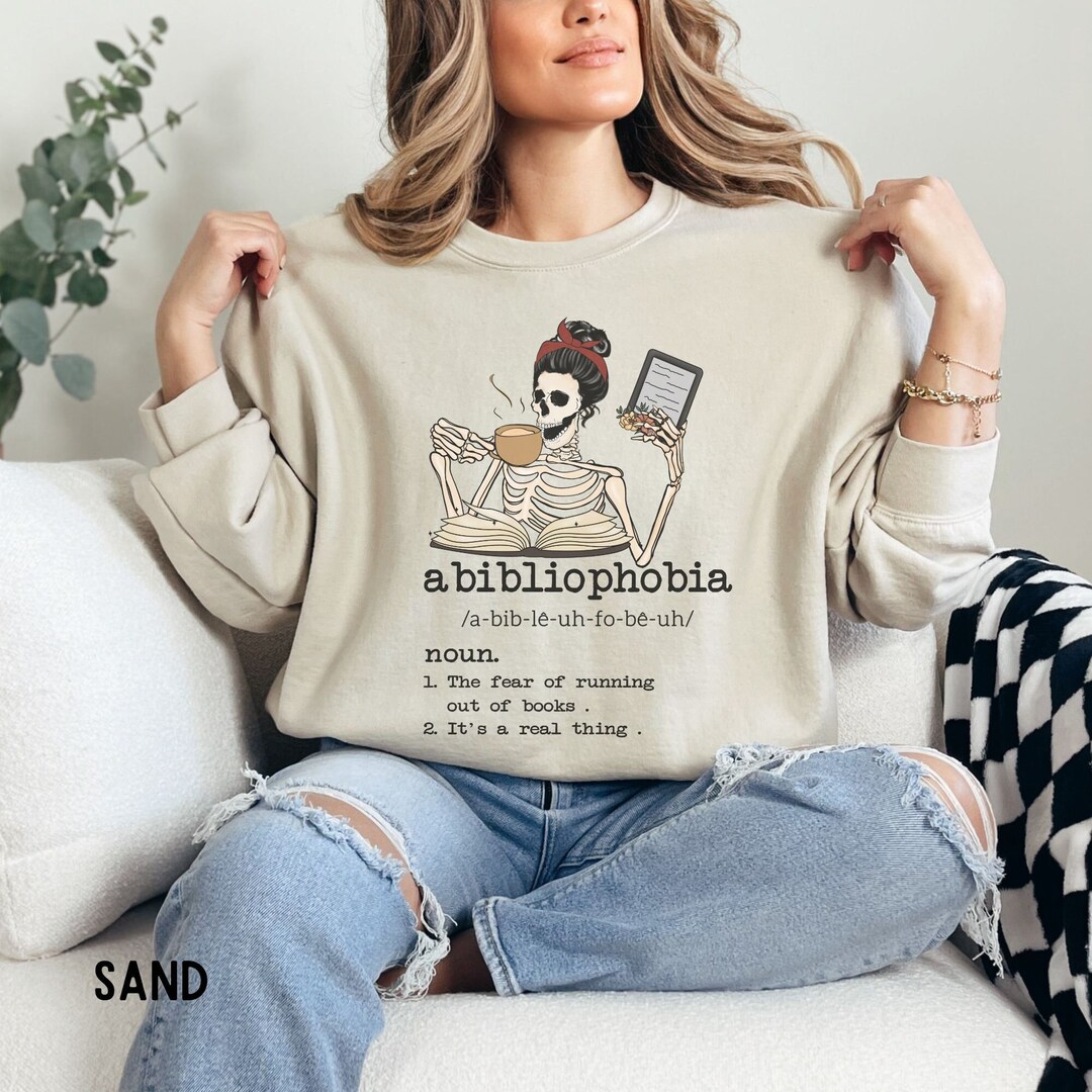 Abibliophobia Sweatshirt, Funny Bookish Shirt, Skeleton Crewneck ...