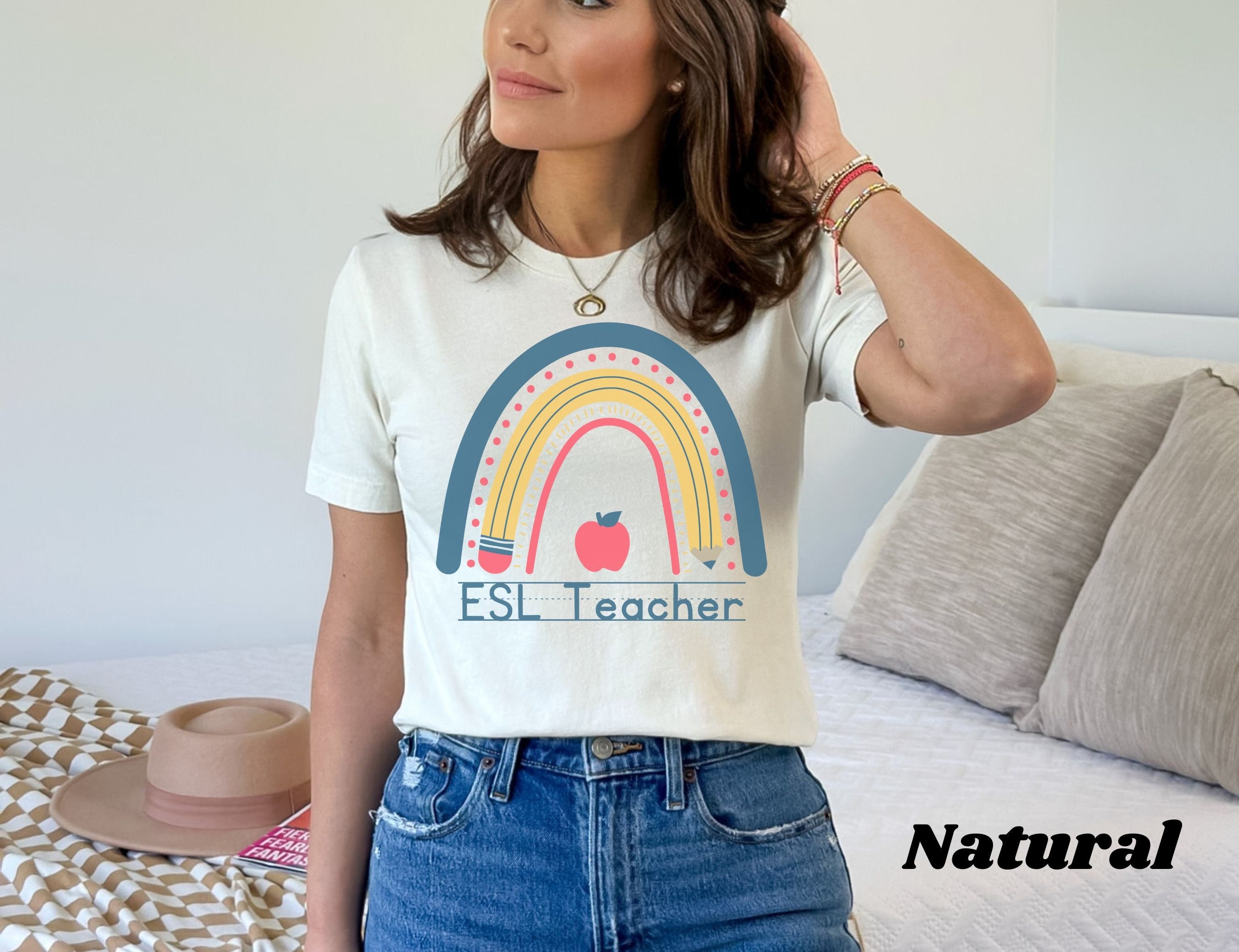 ESL Teacher Shirt Rainbow Pencil Teacher Tee High School - Etsy