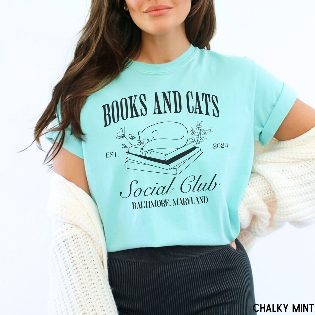 Custom Book Club T-shirt, Books and Cats Shirt, Personalized Bookish ...