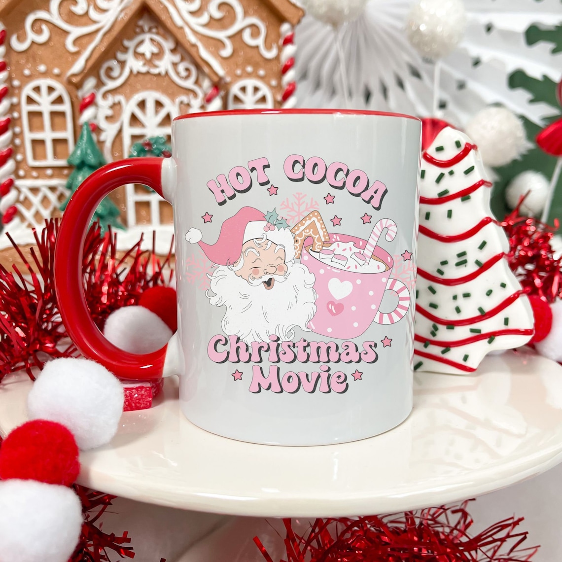 Pink Cute Christmas Coffee Mug Hot Cocoa and Christmas Movies - Etsy Canada
