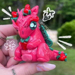 Handmade Strawberry Dragon Desk Buddy | Fruit | Sculpture | Dinosaur ...