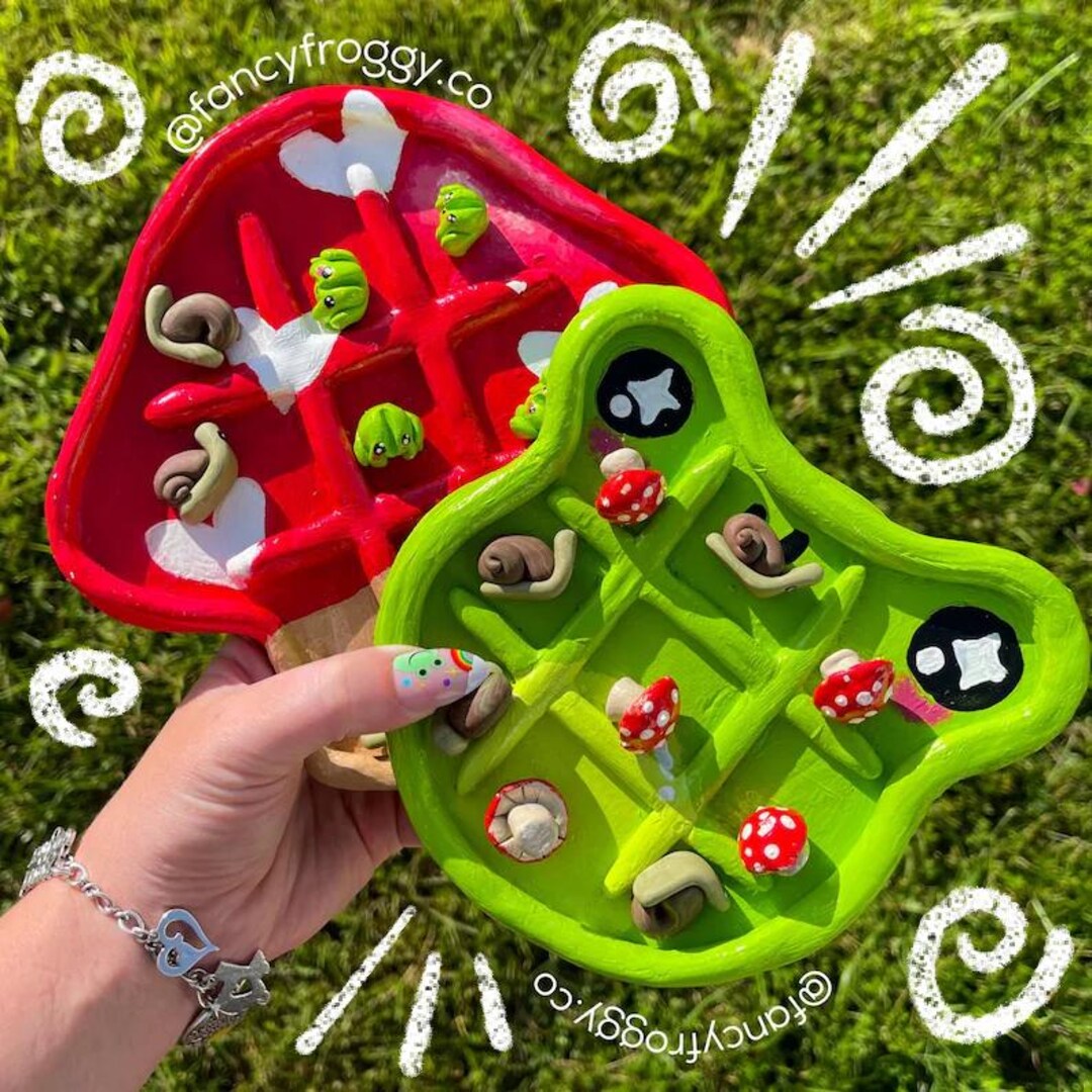 Handmade Clay Tic Tac Toe Boards Mushroom, Froggy, and Snails ...