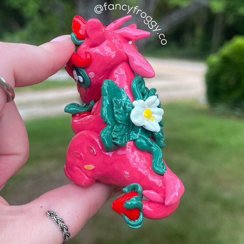 Handmade Strawberry Dragon Desk Buddy | Fruit | Sculpture | Dinosaur ...