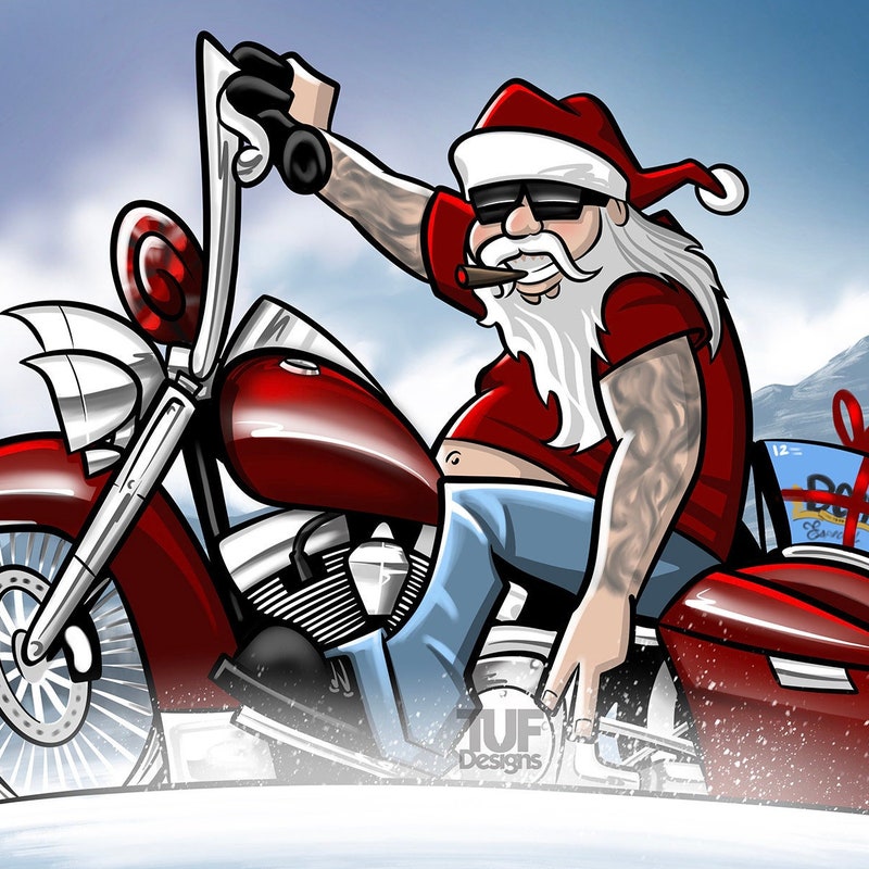Santa on a Motorcycle Clipart - Etsy