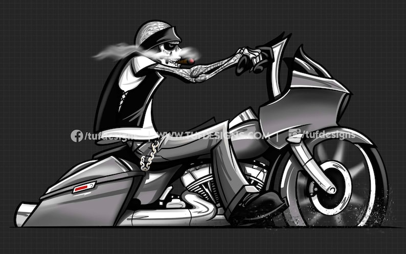 Gray Bagger Motorcycle Skeleton Biker Drawing - Etsy