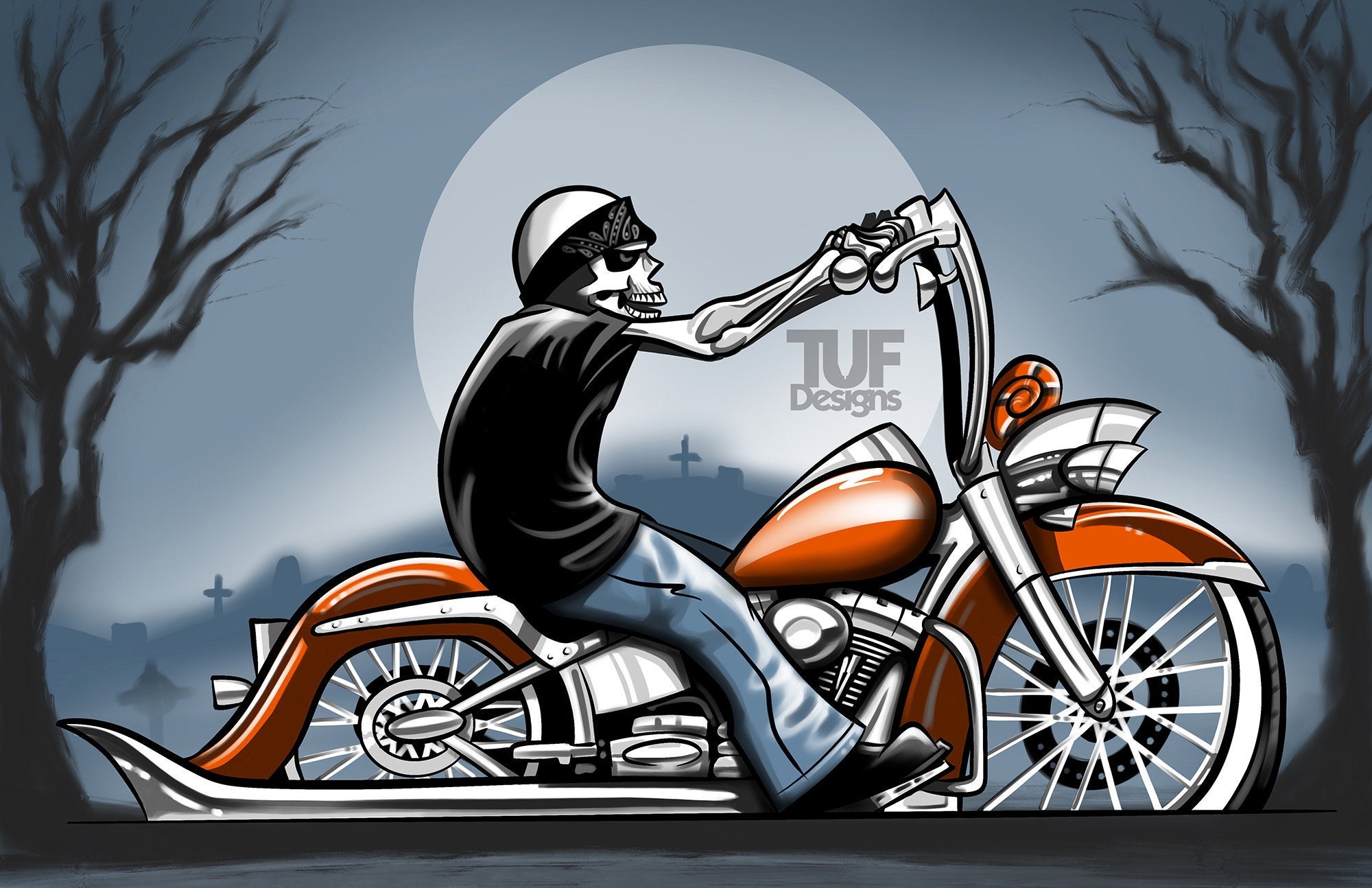 Halloween Artwork of Skeleton Riding Vicla Motorcycle by Spooky ...
