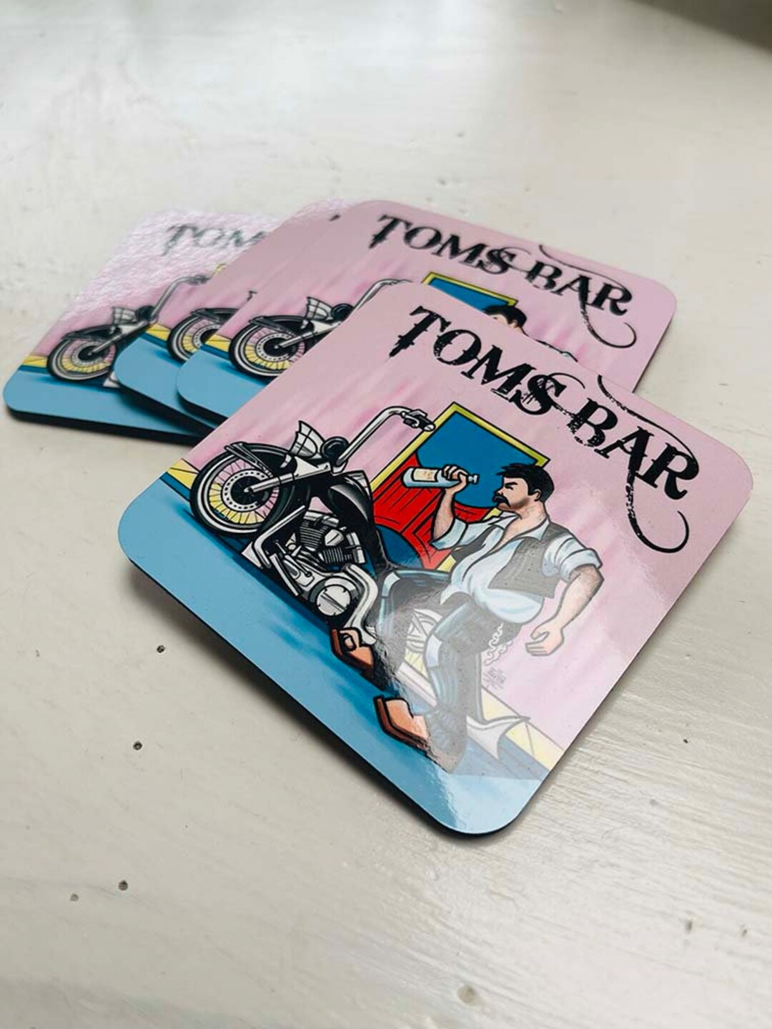 Personalized Biker Coasters Set With El Borracho Motorcycle Drawing - Etsy