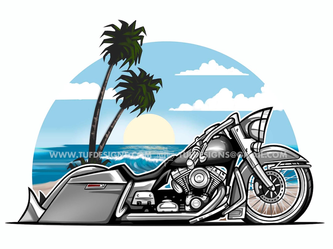 Bagger Motorcycle Drawing, Summertime Illustration, Cartoon Artwork ...