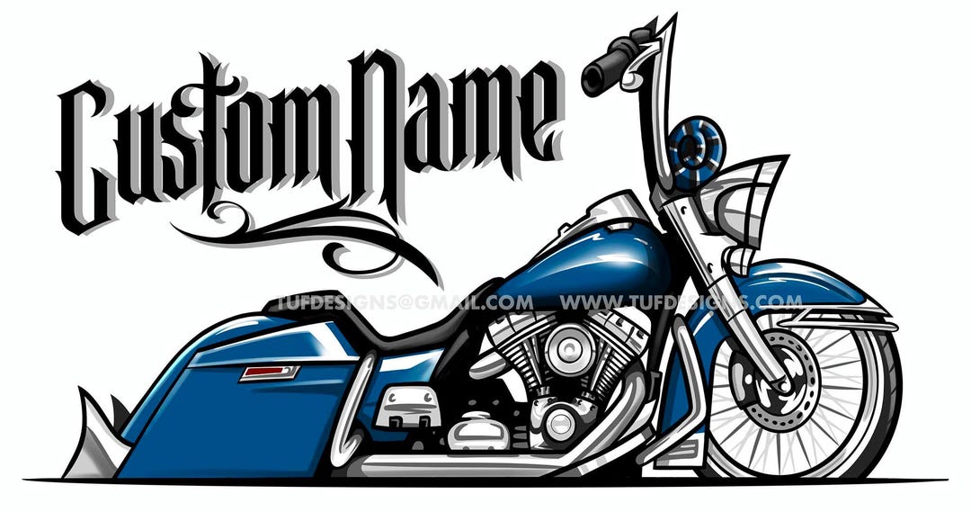 Motorcycle Drawing, Custom Bagger Design, Personalized Name, Bike Shop ...