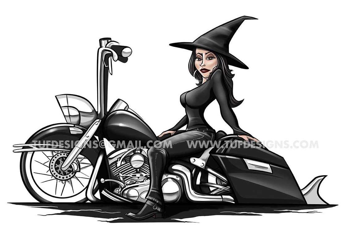 Halloween Illustration: Motorcycle Witch Biker Digital Artwork ...