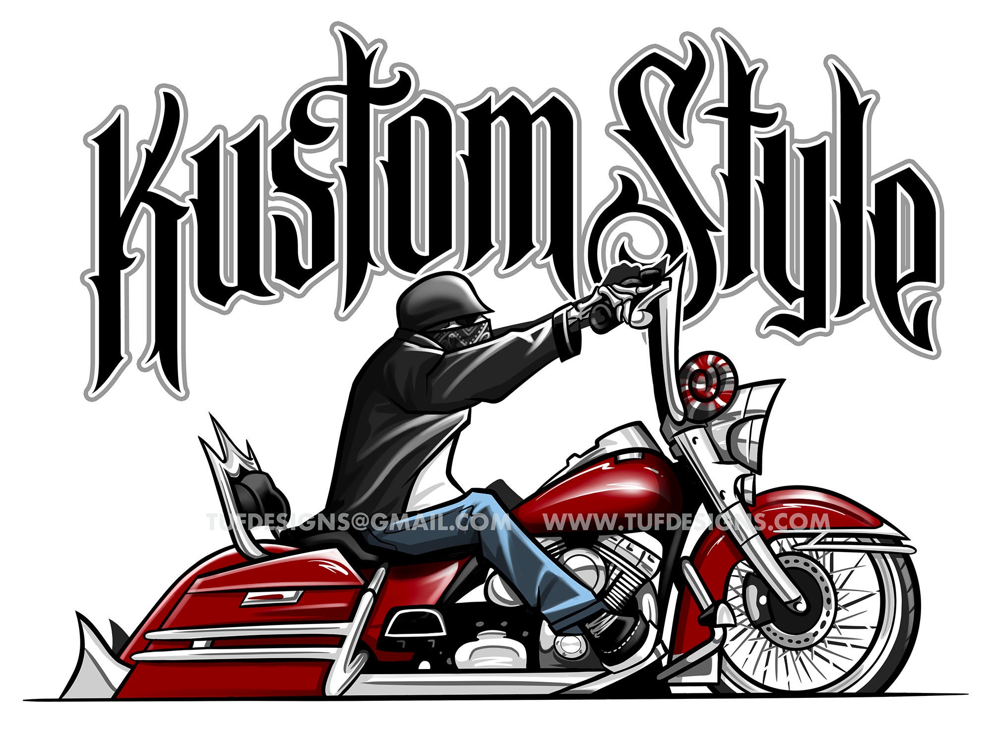 Red Cholo Style Motorcycle Personalized Artwork Chicano Mexican Biker ...