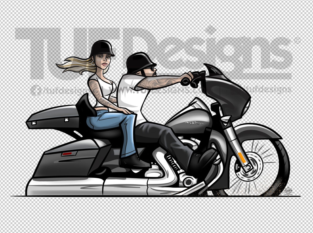 Biker Couple Motorcycle Artwork Bagger Cartoon Drawing - Etsy