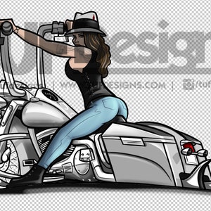 Lowrider Biker PNG Design, Woman Riding Motorcycle Drawing, Cholo Style ...