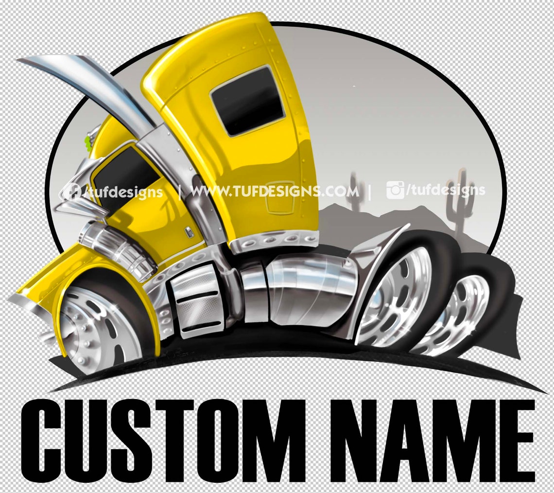 Peterbilt Semi Truck Drawing, Cartoon PNG Design, Trucking Company Logo ...