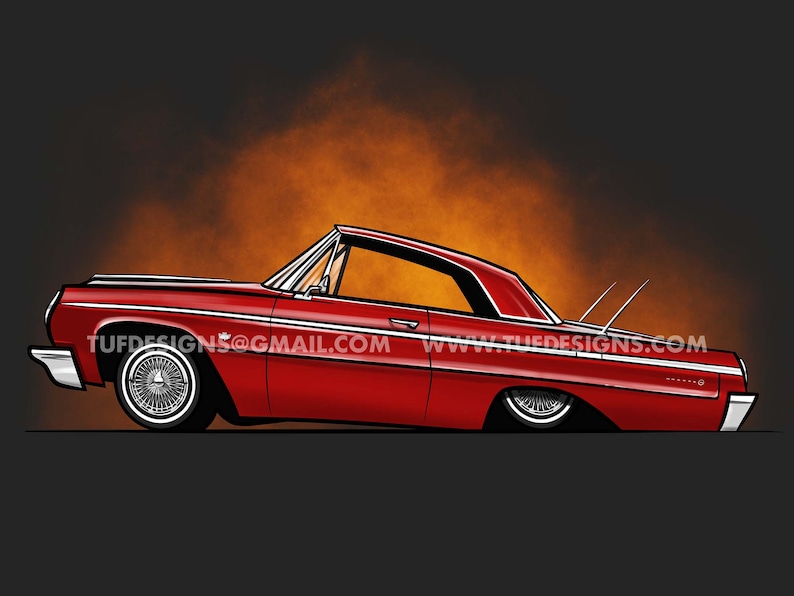 Lowrider Drawing, 64 Impala Artwork, Classic Chevrolet Car, Old Chevy ...