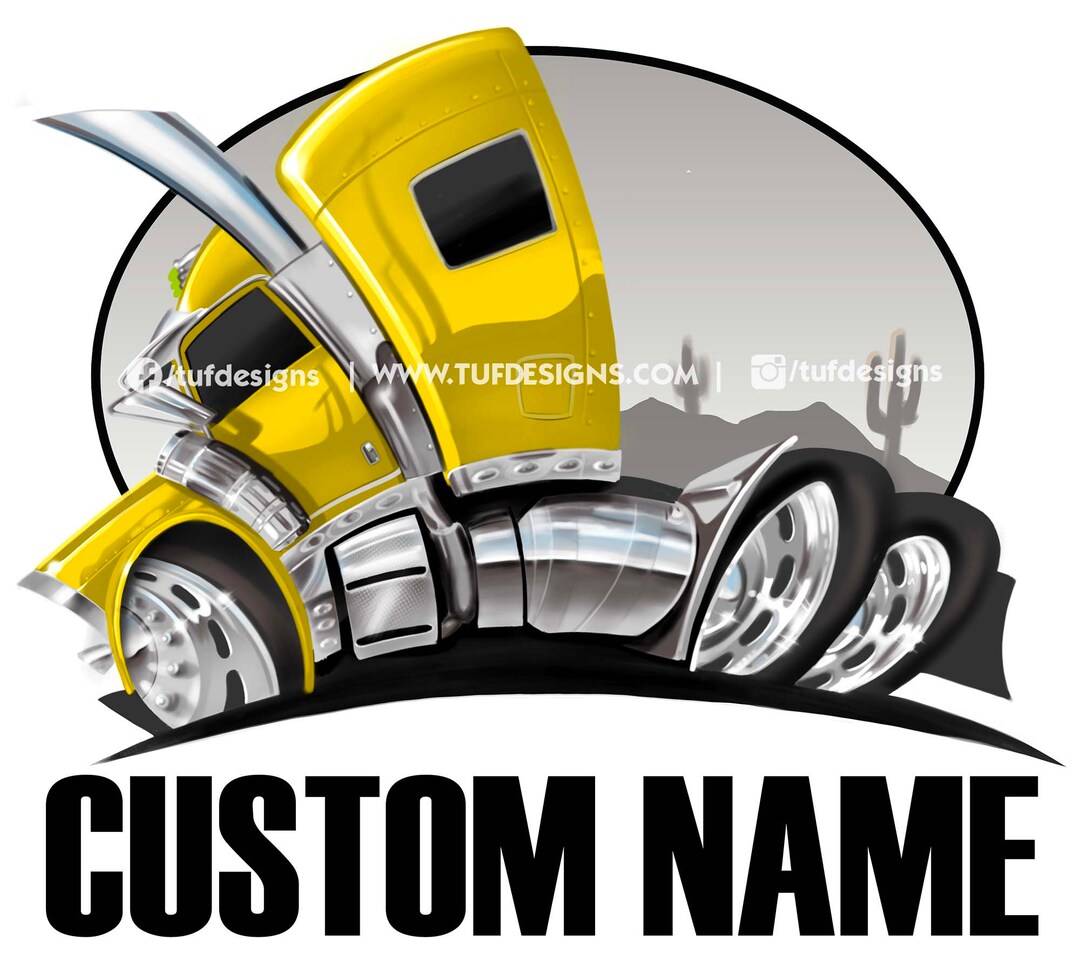 Peterbilt Semi Truck Drawing, Cartoon PNG Design, Trucking Company Logo ...