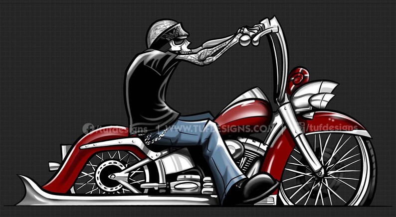 Red Vicla Motorcycle Skeleton Art Cholo Style Drawing - Etsy