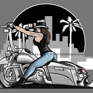 Lowrider Biker PNG Design, Woman Riding Motorcycle Drawing, Cholo Style ...