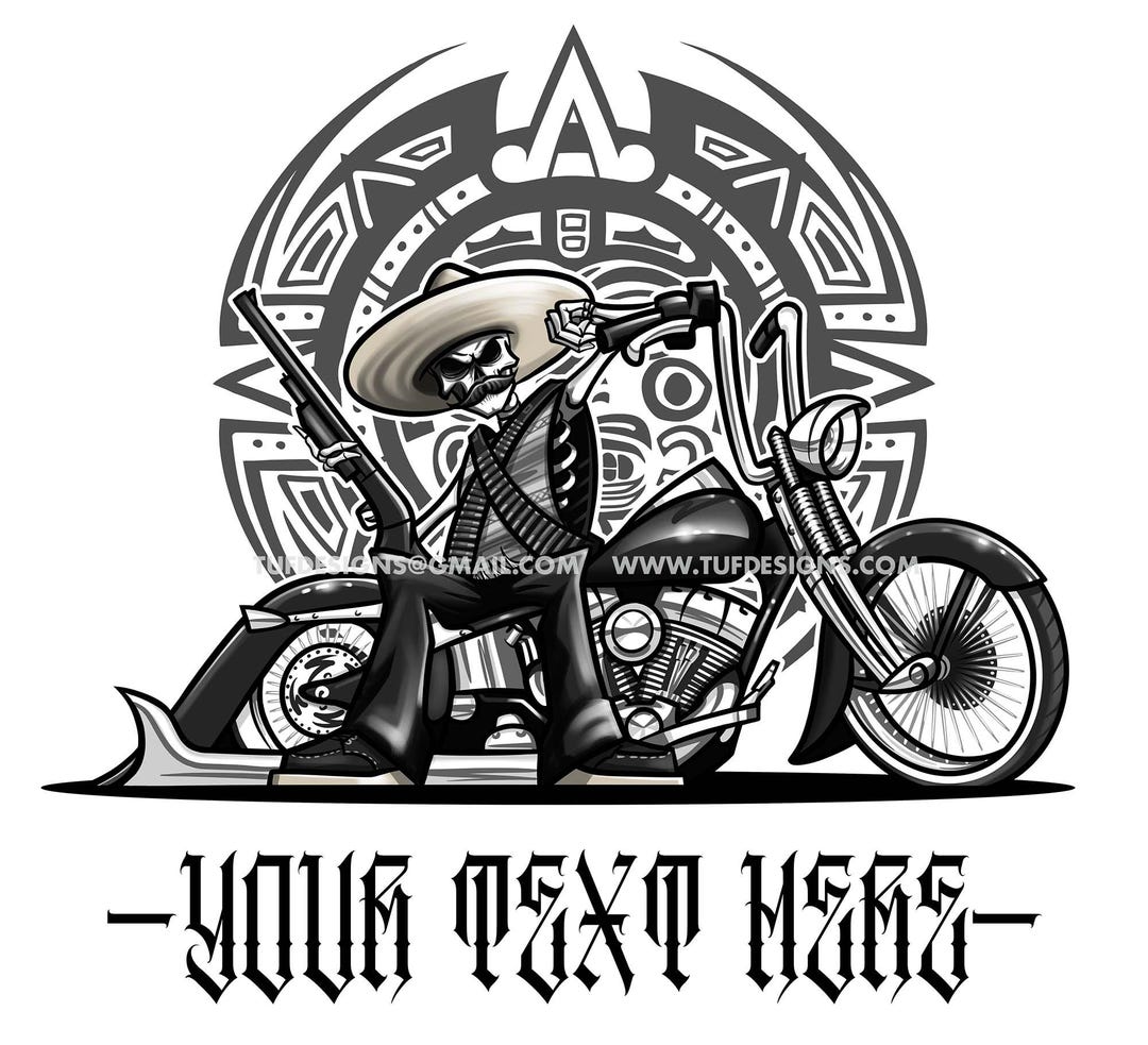 Personalized Motorcycle Artwork, Vicla With Skeleton Biker Drawing ...