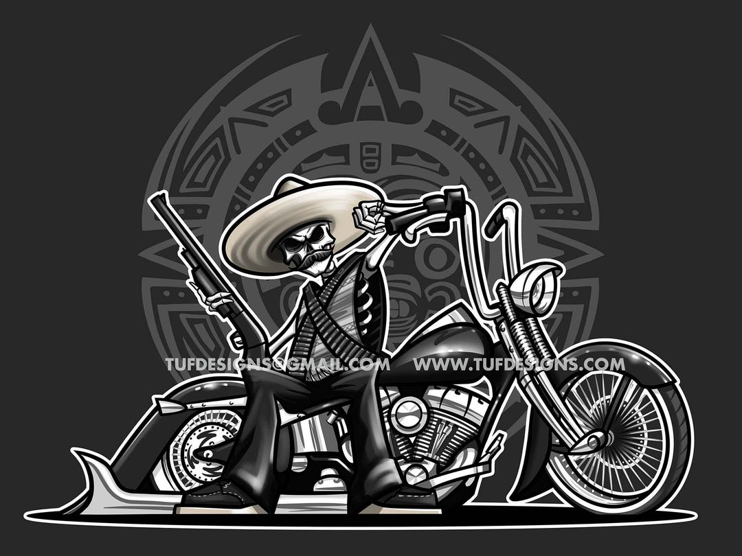 Skeleton Biker Art, Motorcycle Drawing, Cholo Style Vicla, Downloadable ...