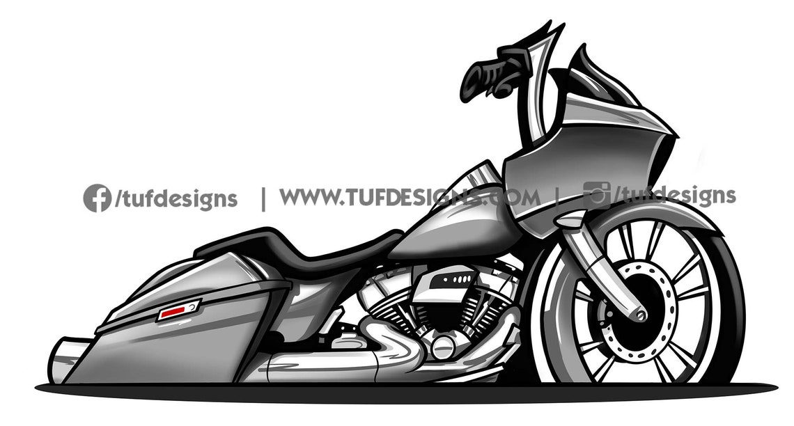 Cartoon Drawing of a Bagger Motorcycle - Digital Download Png, Jpg ...