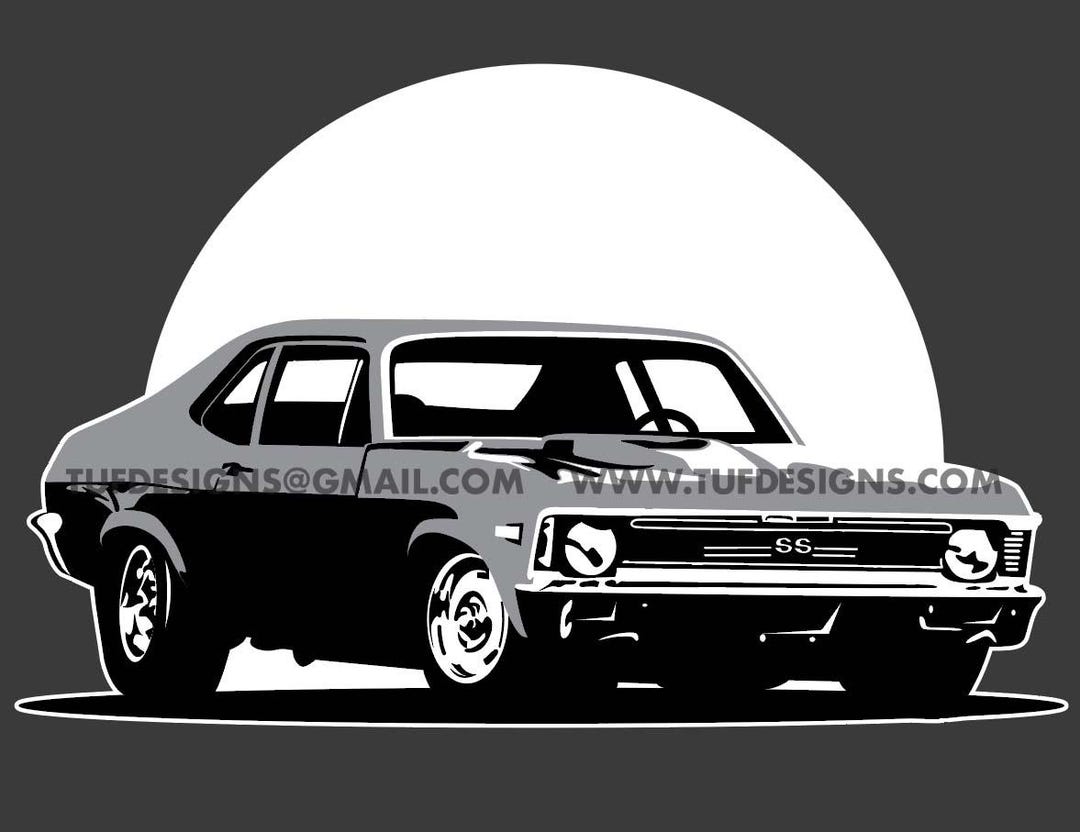 Muscle Car SVG Artwork, Chevy Nova PNG Design, Car Clipart, Retro Car ...