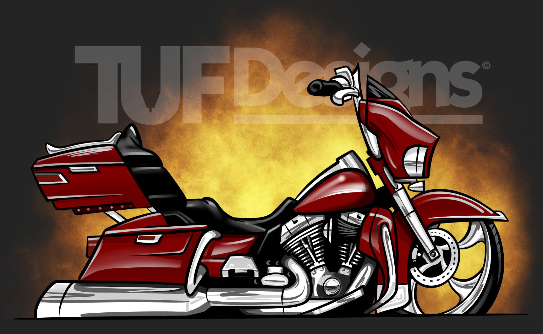 Red Custom Touring Motorcycle Cartoon Artwork Biker Logo Design - Etsy