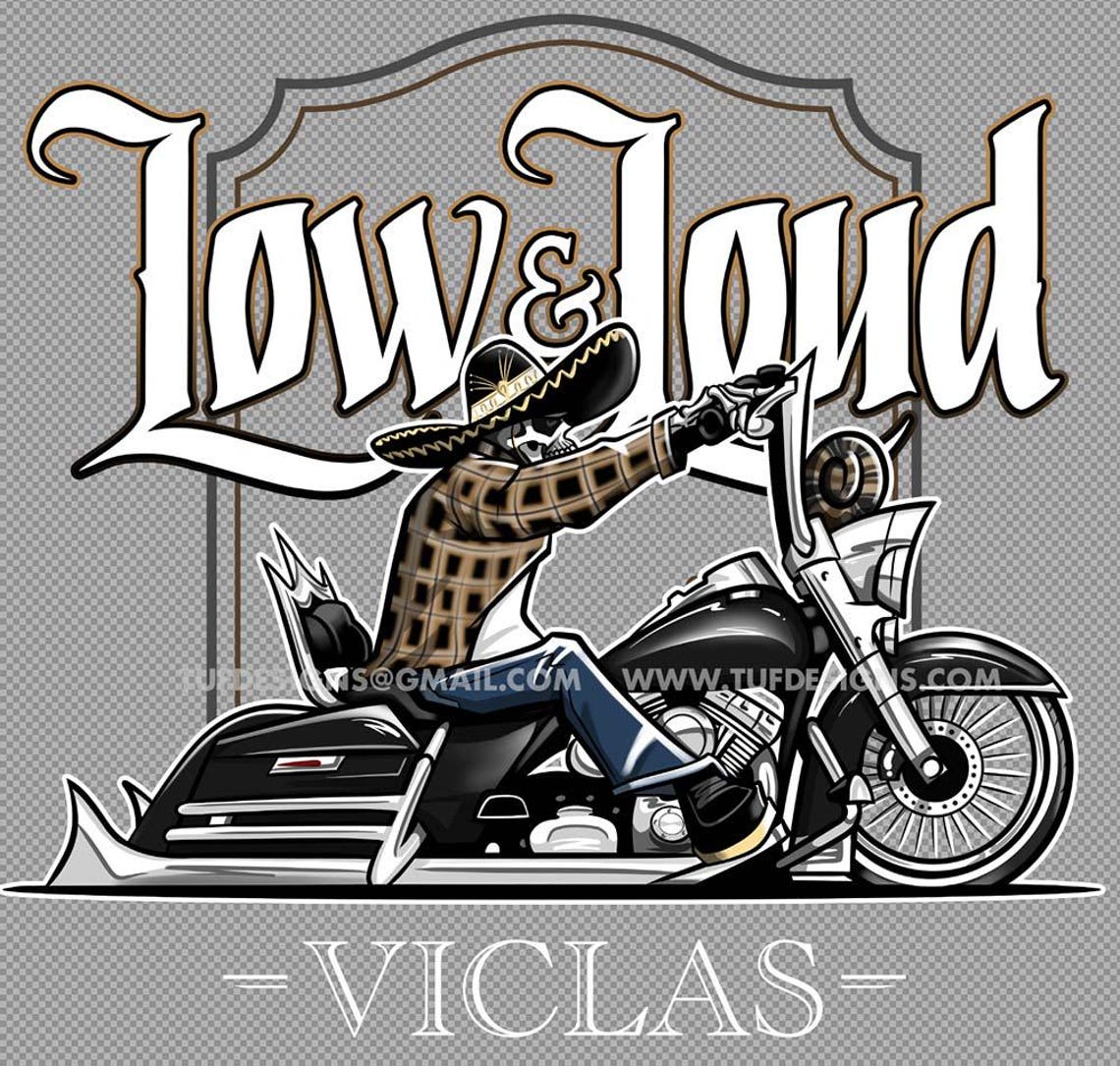 Digital Artwork of Lowrider Motorcycle, Bagger Drawing, PNG Graphics, Cholo Vicla, Chicano Style ...