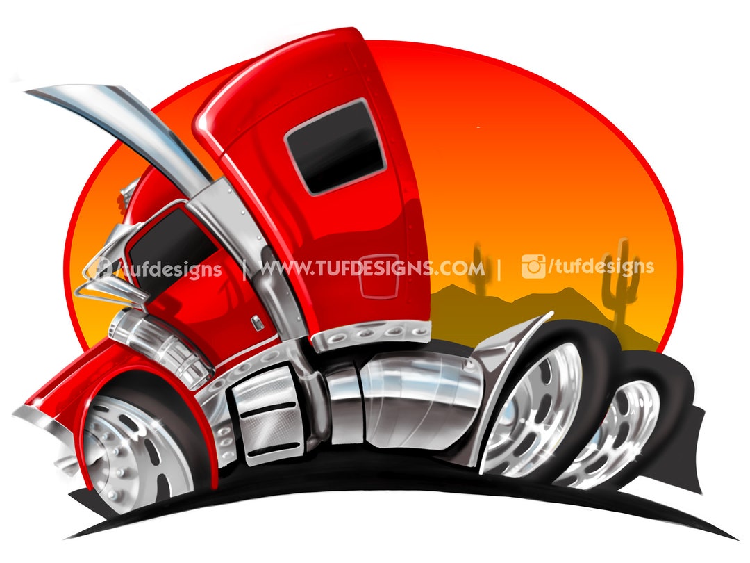 Red Semi Truck Cartoon Drawing Lowered Big Rig Trucking Company Logo ...