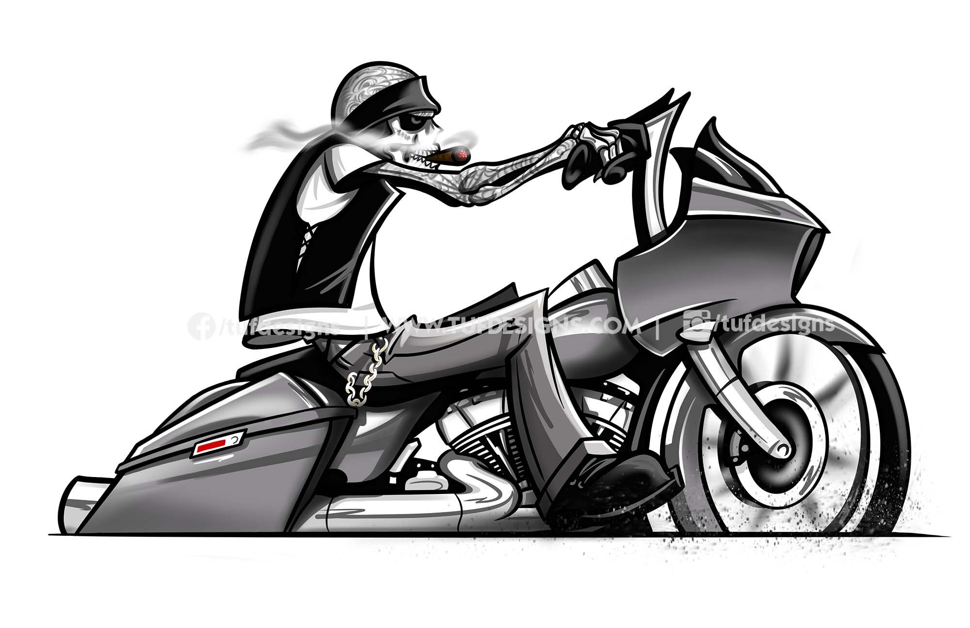 Gray Bagger Motorcycle Skeleton Biker Drawing - Etsy