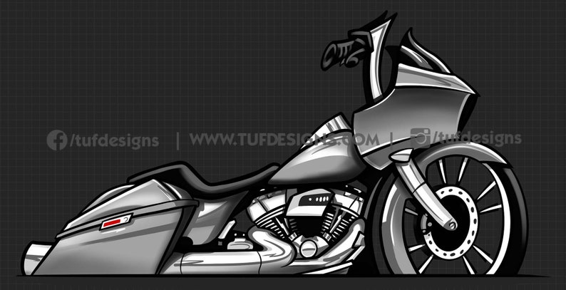 Cartoon Drawing of a Bagger Motorcycle - Digital Download Png, Jpg ...