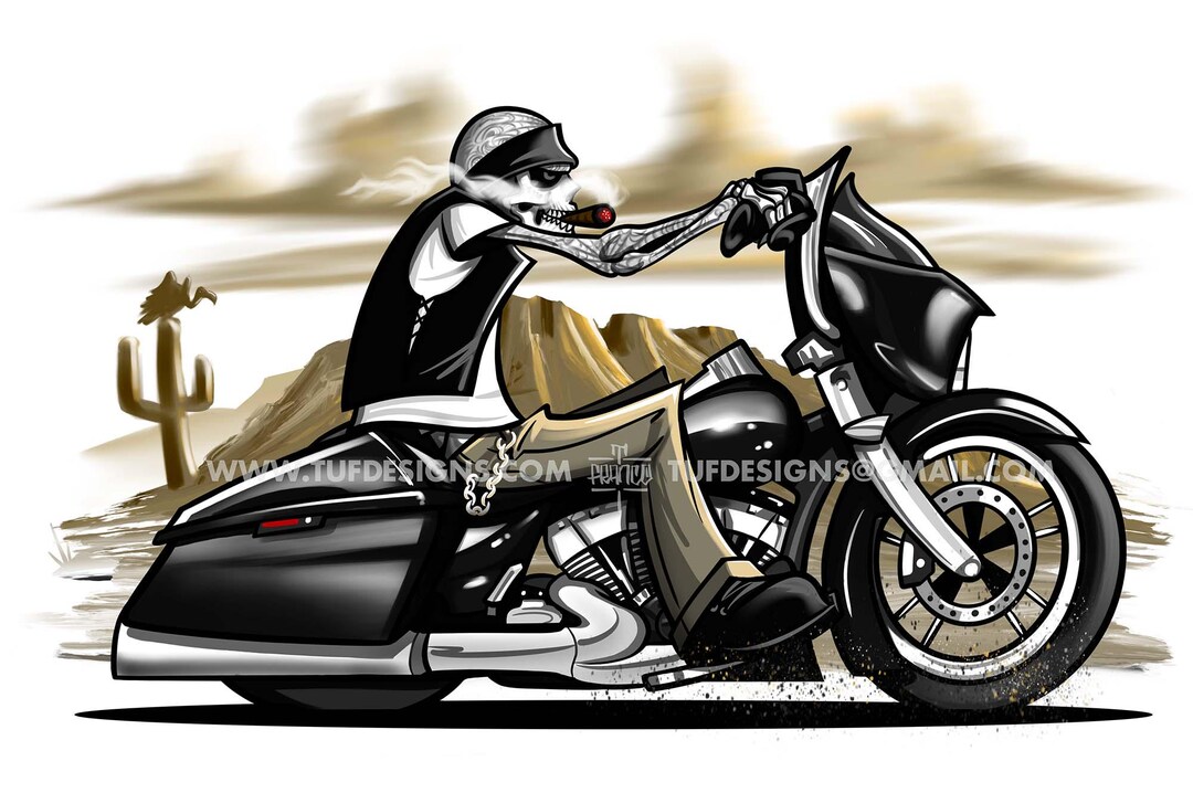 Skeleton Biker Drawing: Bagger Motorcycle Digital Art (PNG, JPG Files ...