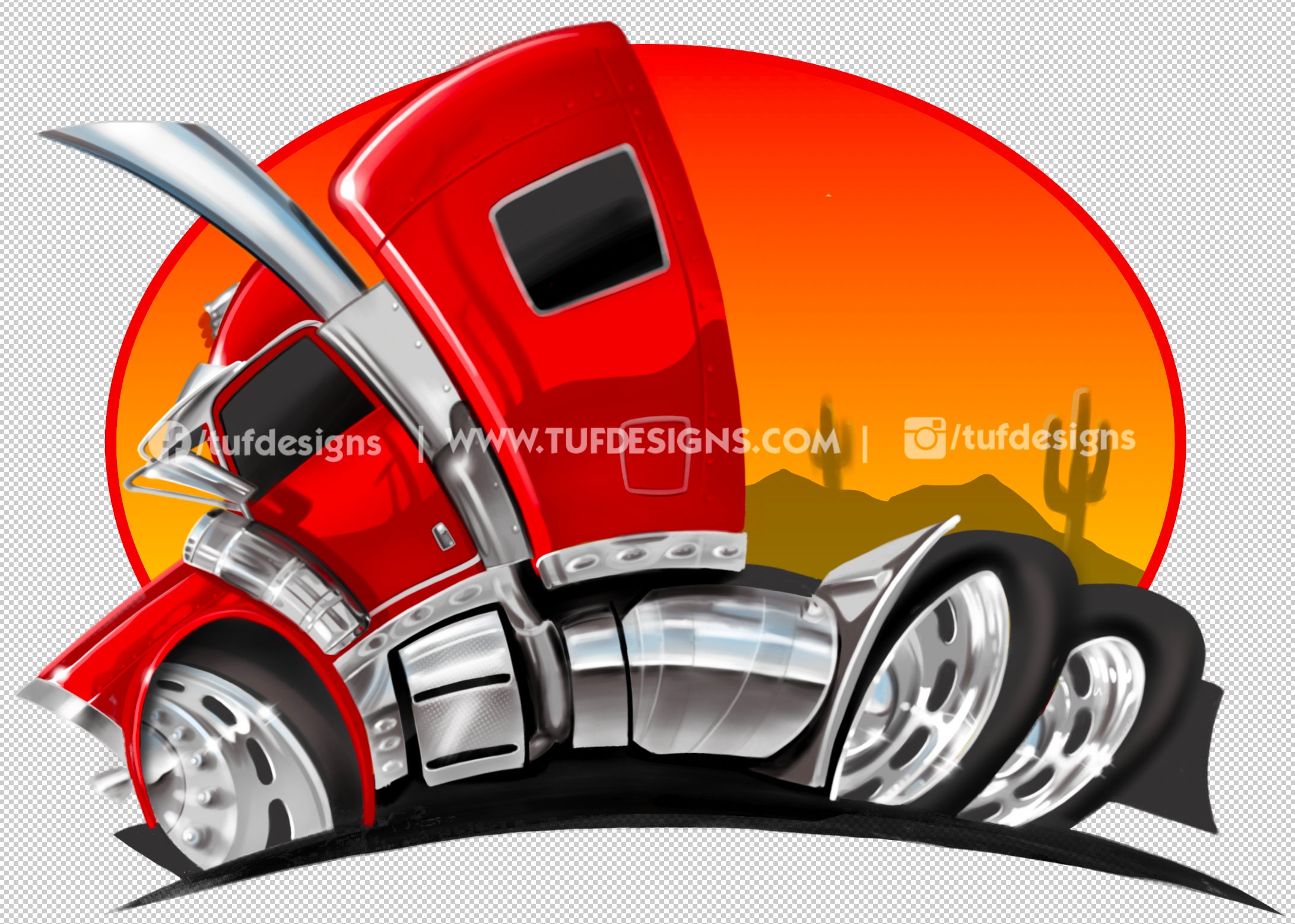 Red Semi Truck Cartoon Drawing Lowered Big Rig Trucking Company Logo ...