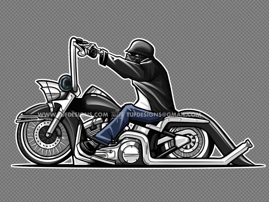 Digital Drawing of Biker on Dirtytail Motorcycle, Lowrider Vicla ...