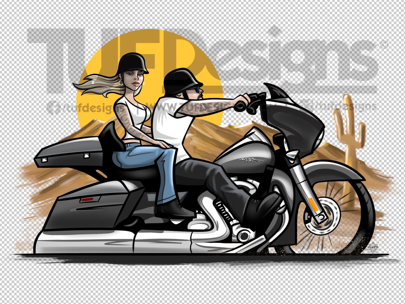 Biker Couple Motorcycle Artwork Bagger Cartoon Drawing - Etsy